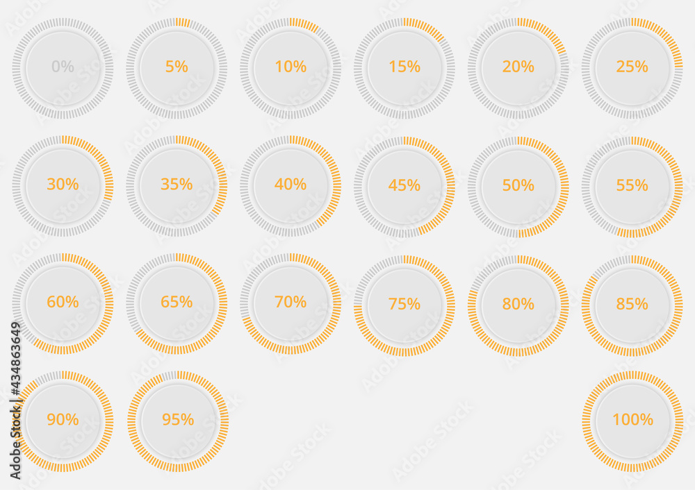 Set of round circle percentage meter for progress report. Flat yellow ...