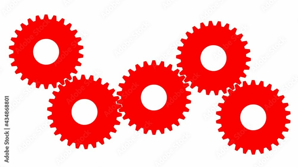 Animated red gears spin. Flat symbol. Concept of connection, teamwork ...