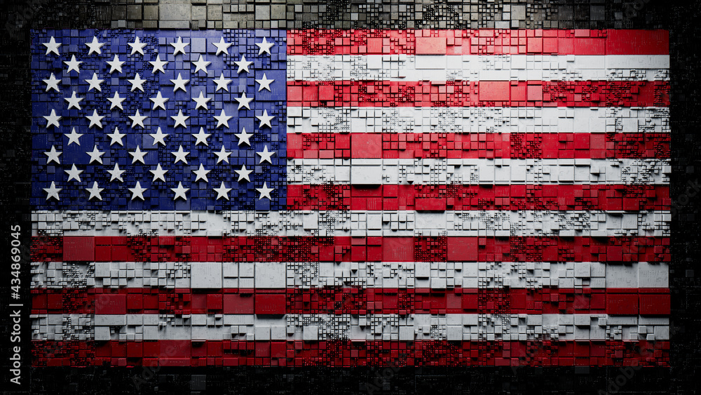American Flag rendered as Futuristic 3D blocks. USA Network Concept ...