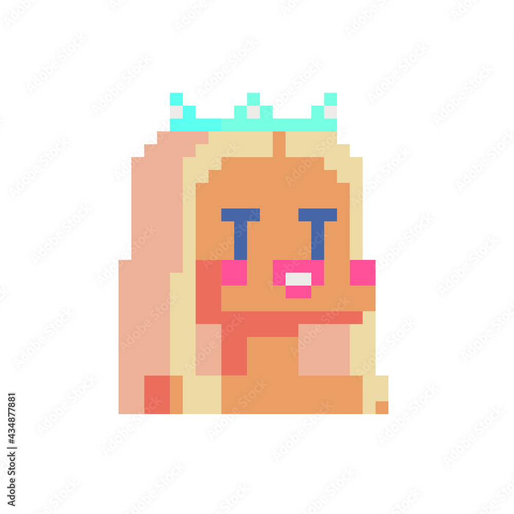 Fashion girl in the crown female character. Princess lady blonde. Pixel ...
