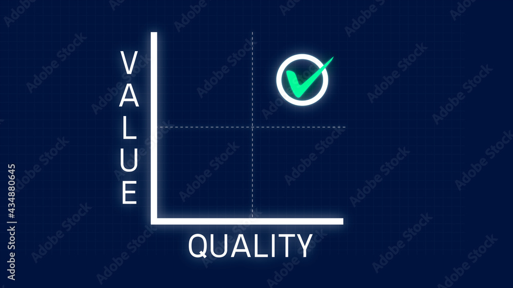 Value and Quality Diagram Chart with Checkmark on Solid Background ...
