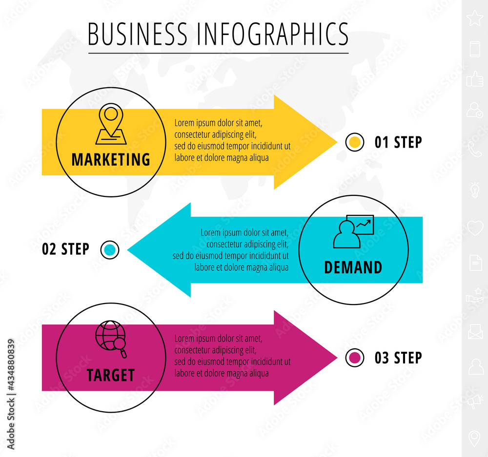 Vector line infographics template for 3 colorful arrows and circles ...