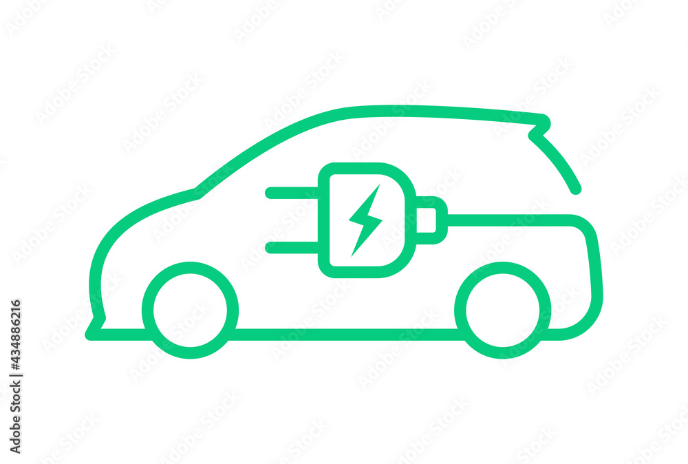 Electric car with plug icon symbol, EV car, Green hybrid vehicles ...