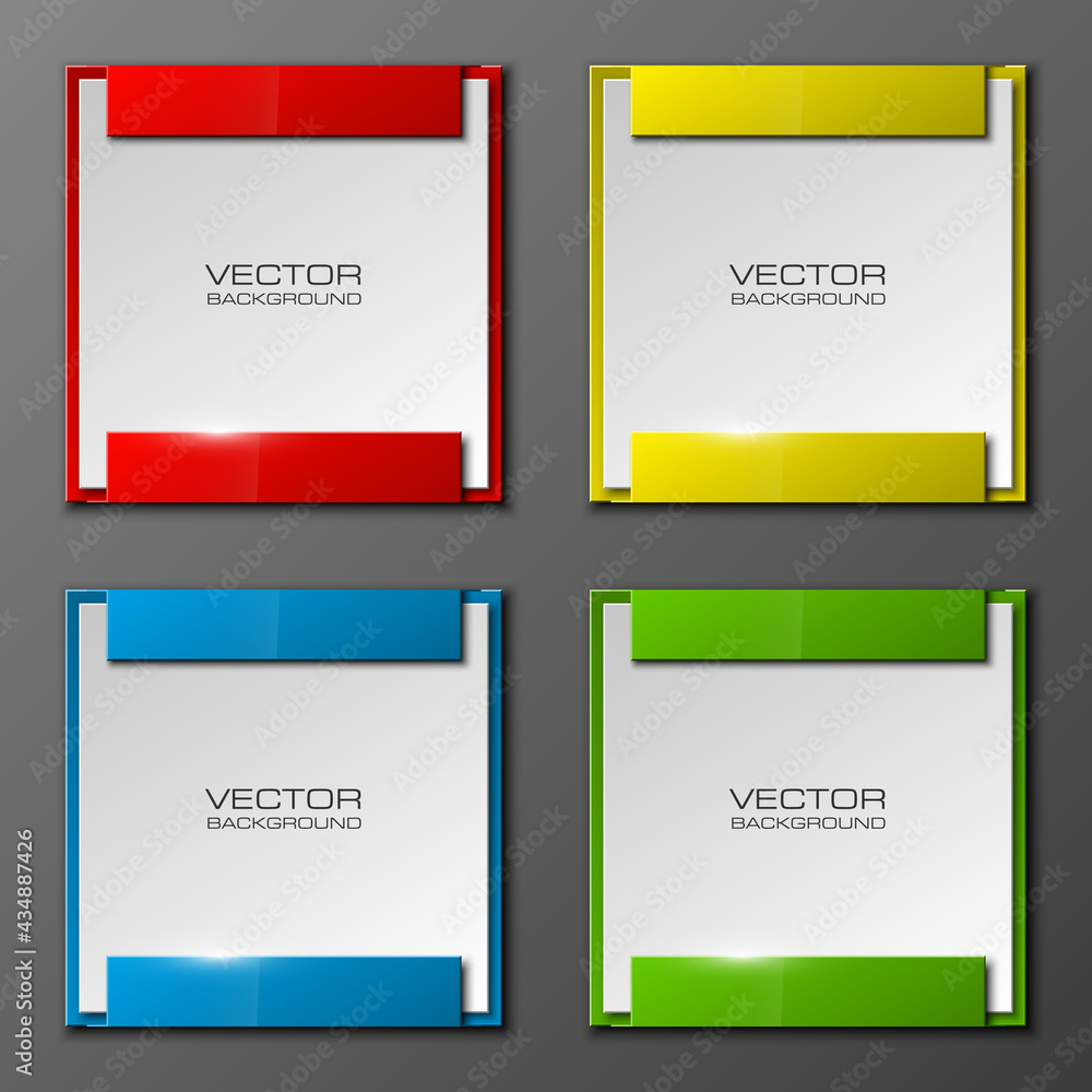 Design shape Origami vector banner. Four full-color glossy rectangle ...