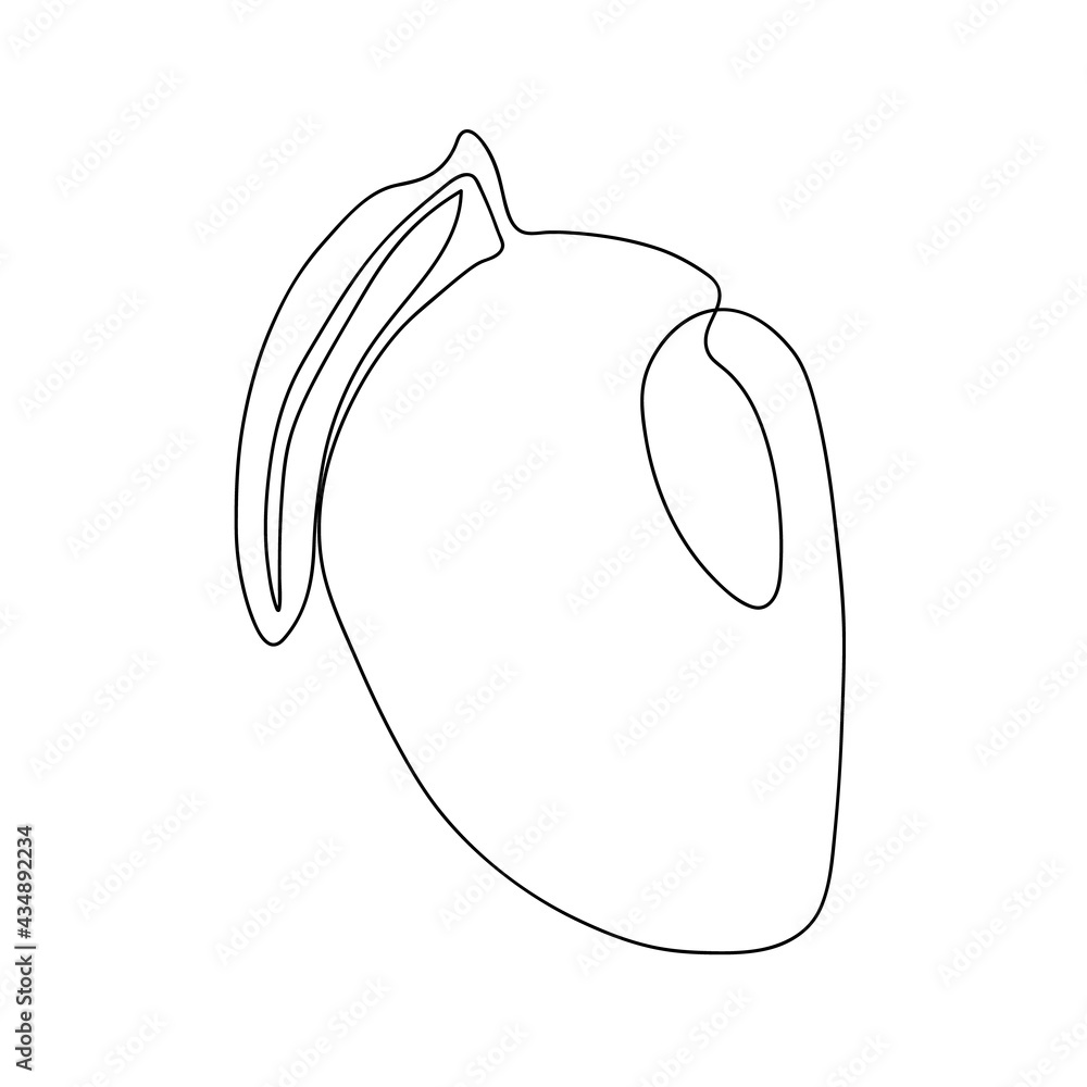 Continuous one line drawing mango. Vector illustration. Black line art ...