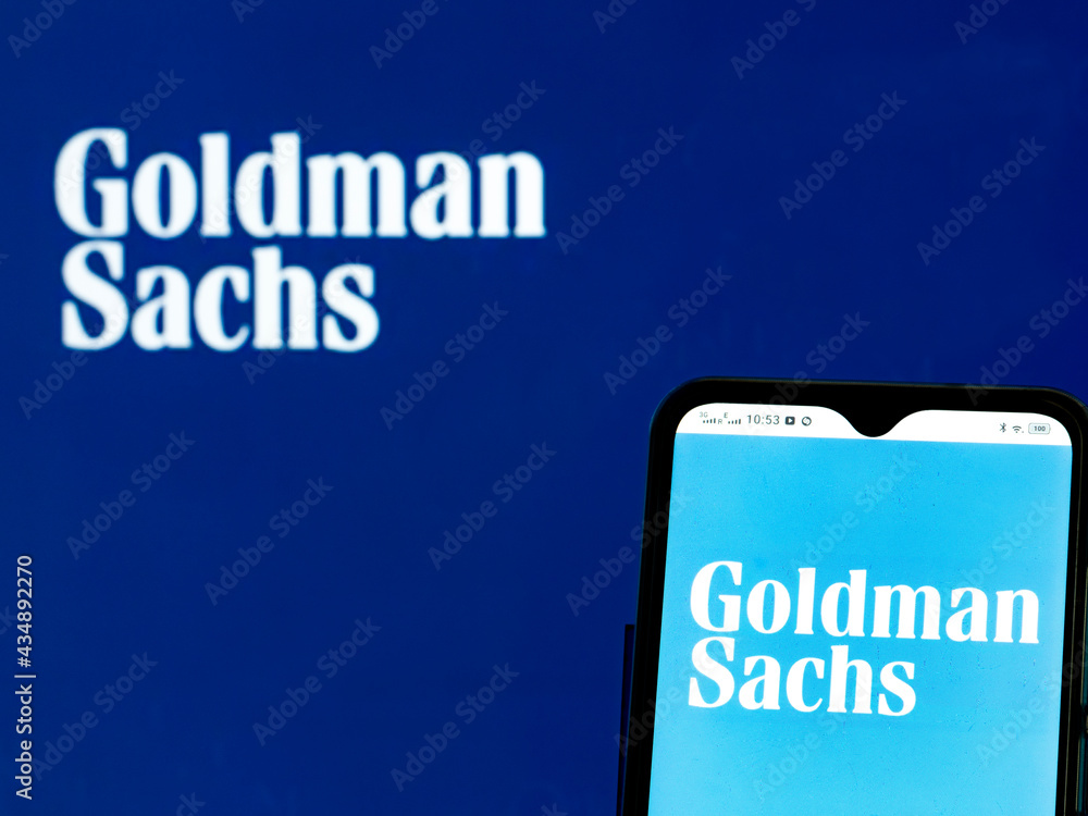 In this photo illustration Goldman Sachs Group logo seen displayed on a ...