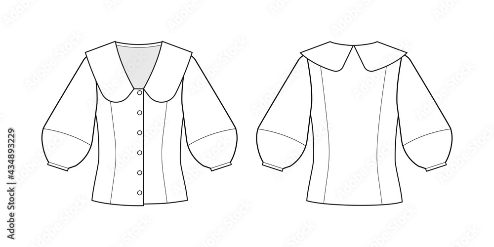 Fashion technical drawing of blouse with voluminous sleeves and large ...
