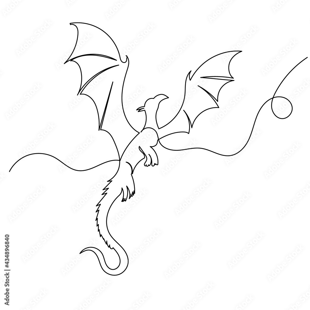 dragon one line drawing, sketch, vector, isolated Stock Vector | Adobe ...