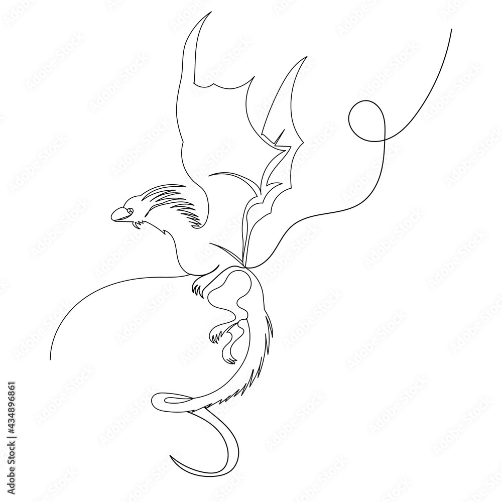 dragon one line drawing, sketch, vector Stock Vector | Adobe Stock