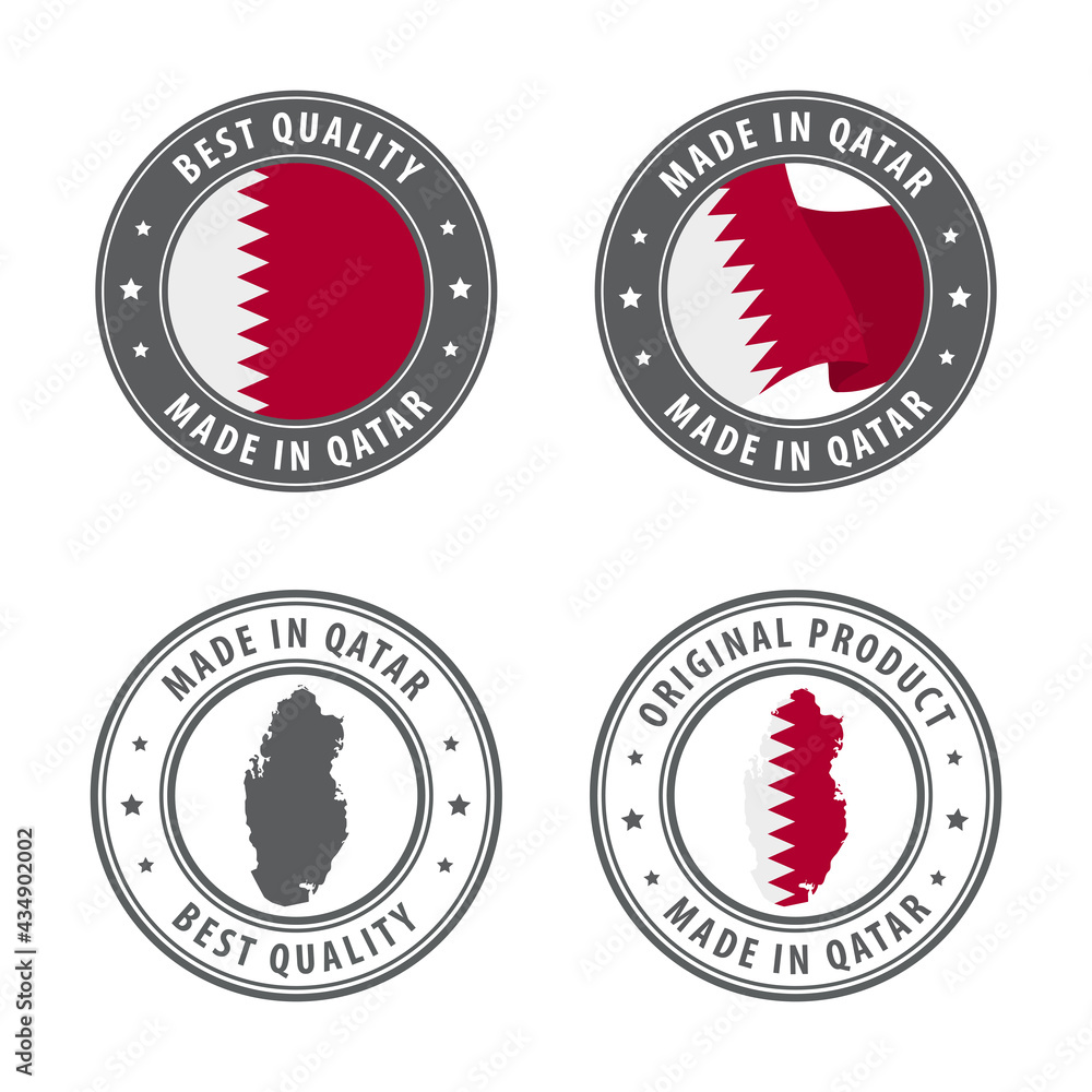 Made in Qatar - set of labels, stamps, badges, with the Qatar map and ...