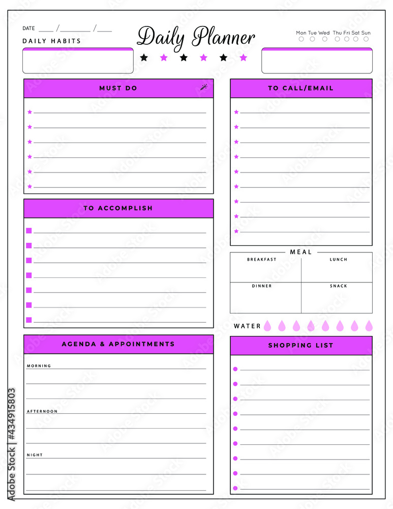 Daily planner template. printable template - Easy to plan your day ...