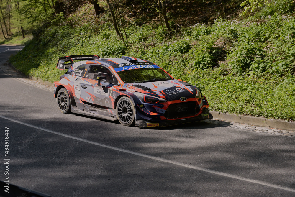 World Rally Championship in Zagreb, Croatia. Hyundai i20 rally racing ...