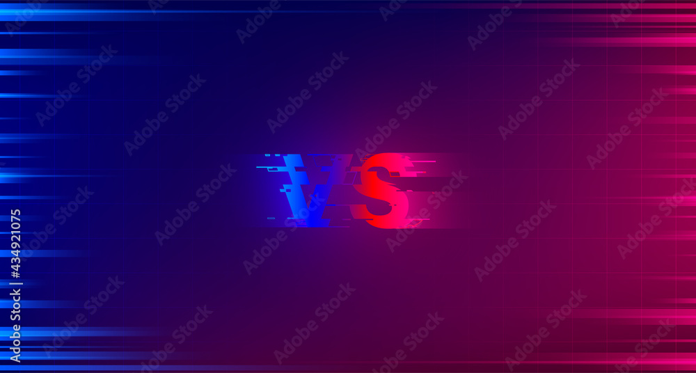 Versus tournament screen design. Glitched VS monogram on blue red ...