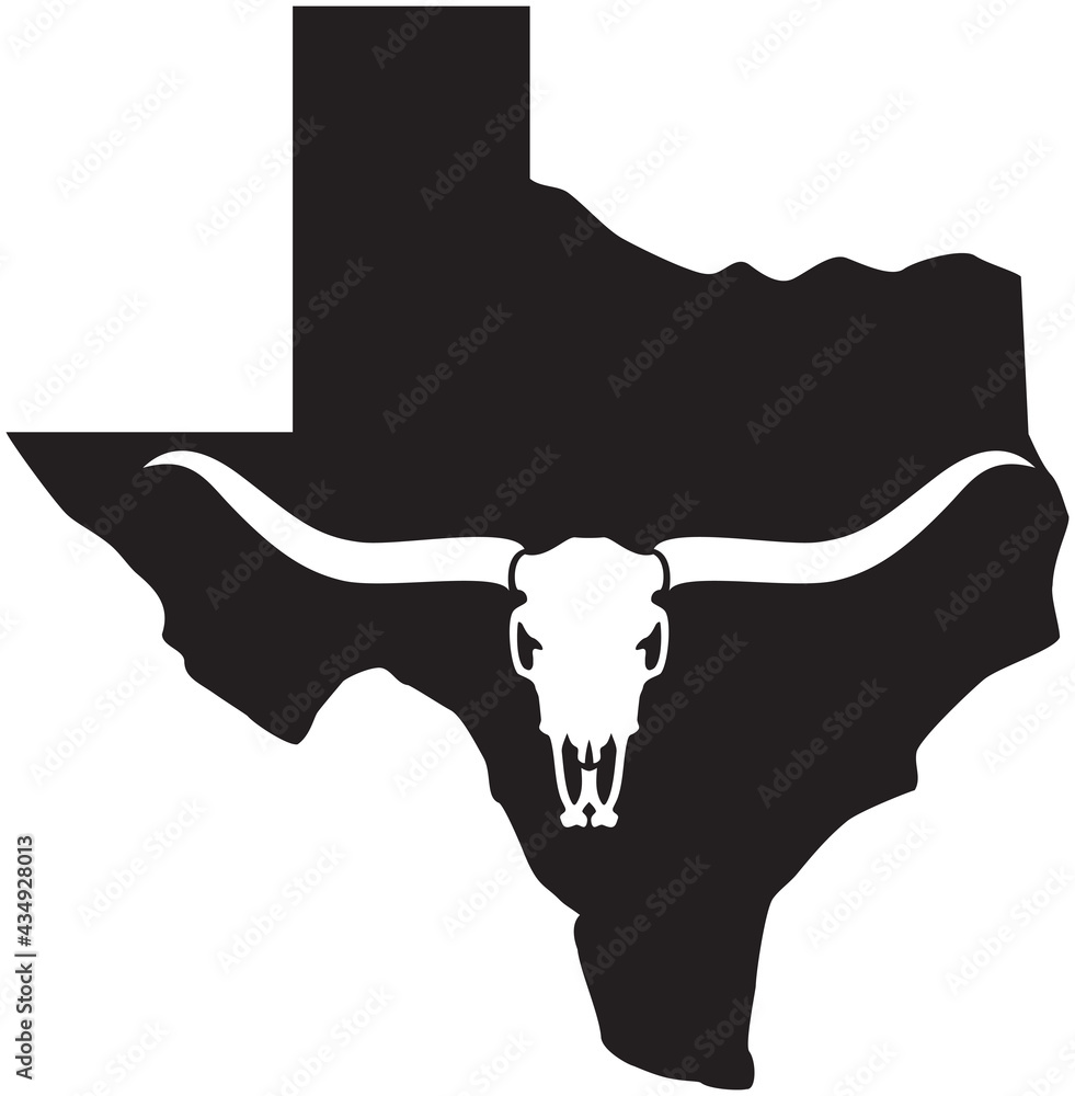 Texas map and longhorn bull skull vector illustration Stock Vector ...