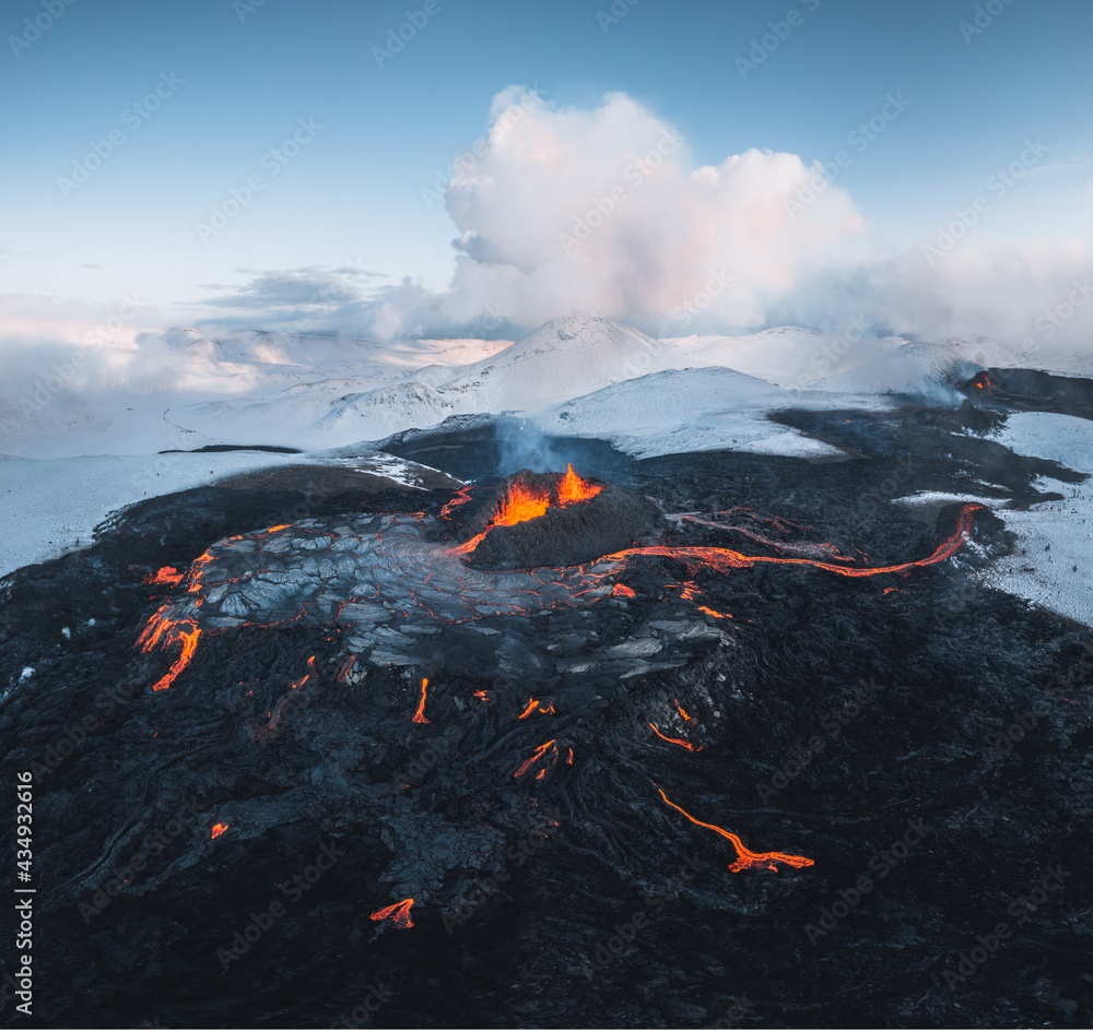 Iceland Volcanic eruption 2021. The volcano Fagradalsfjall is located ...