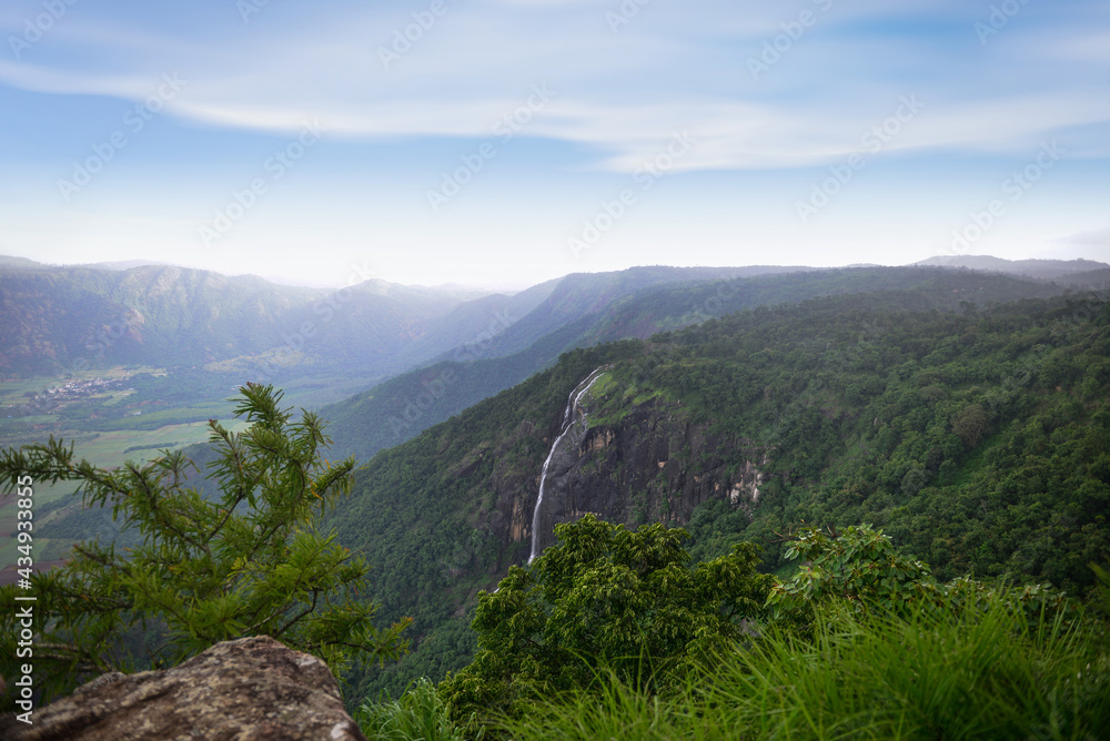 Fotografia do Stock: Spectacular view of a mountain and the waterfall ...