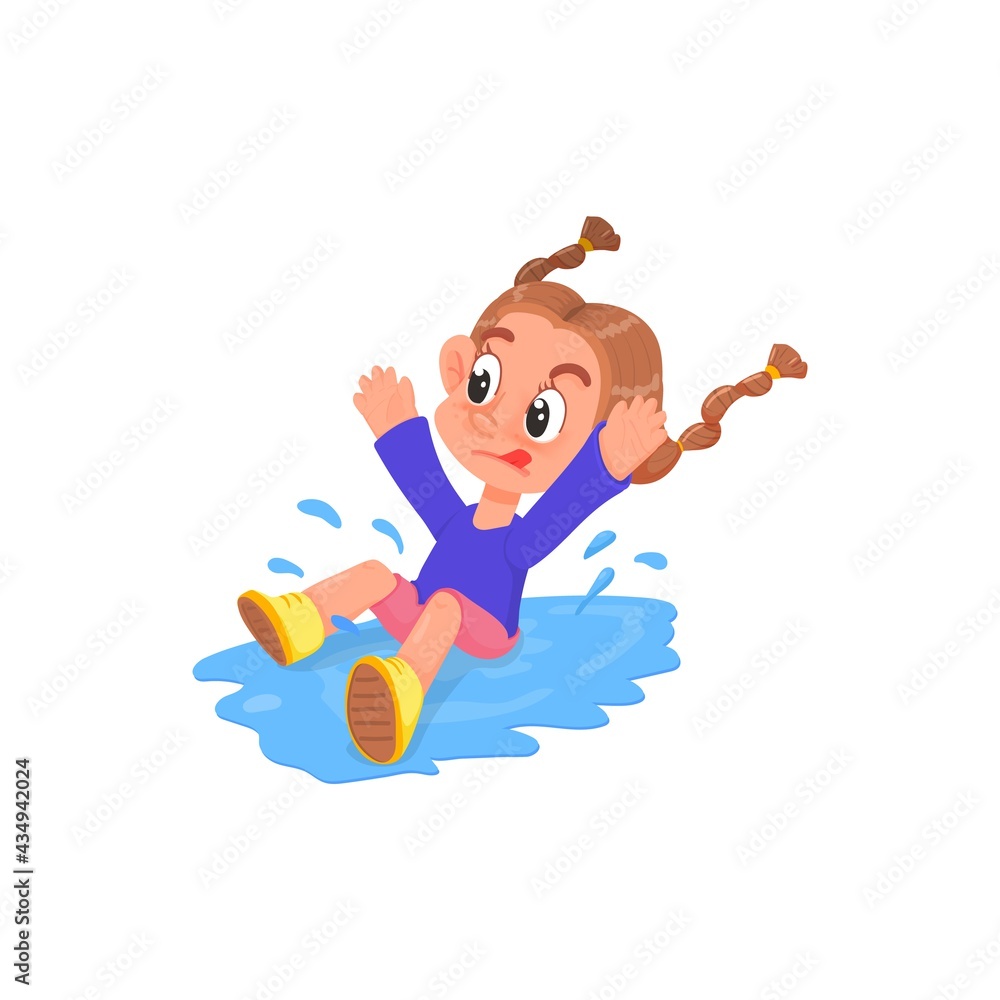 Cartoon style girl jumping into a puddle. Stock Vector | Adobe Stock