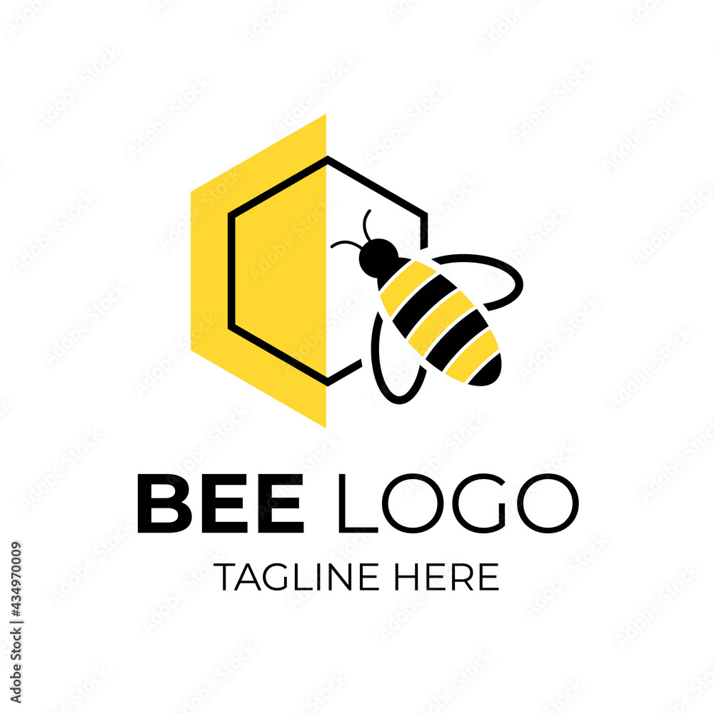 Bee logo vector; Modern bee logo; Beautiful yellow color bee logo Stock ...