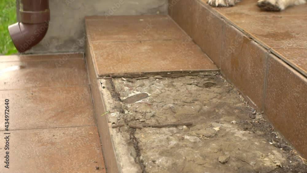 Demolition Of Old Tiles With Jackhammer. Demolition of Old Ceramic ...