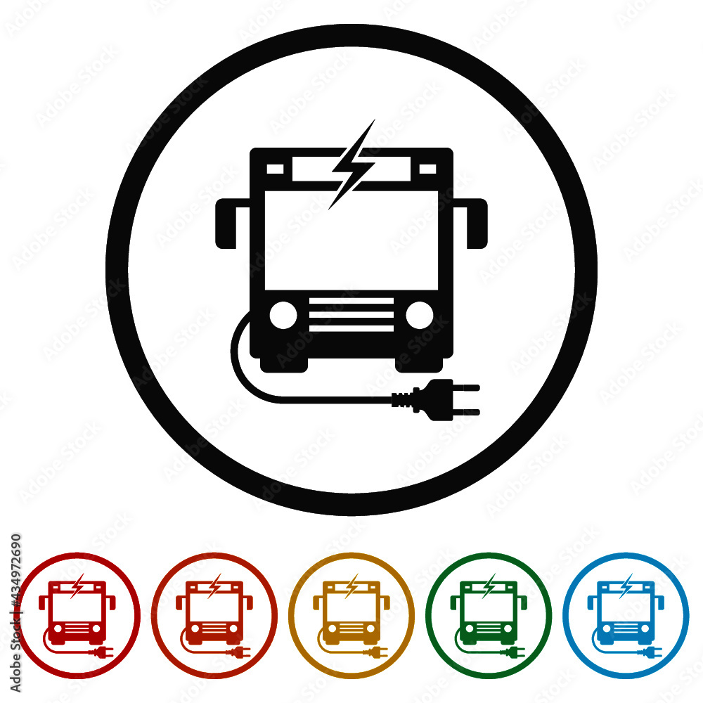 Electric bus ring icon isolated on white background color set Stock ...