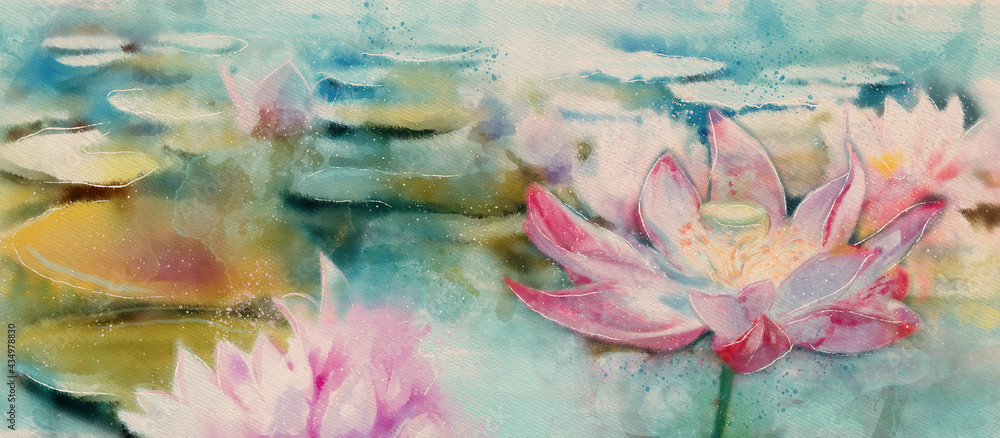 Lotus. Watercolor background, design element Stock Illustration | Adobe ...