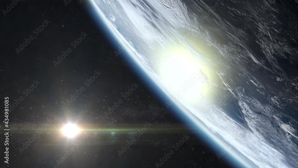 Earth from space. The earth slowly rotates. The horizon is turned 4K ...