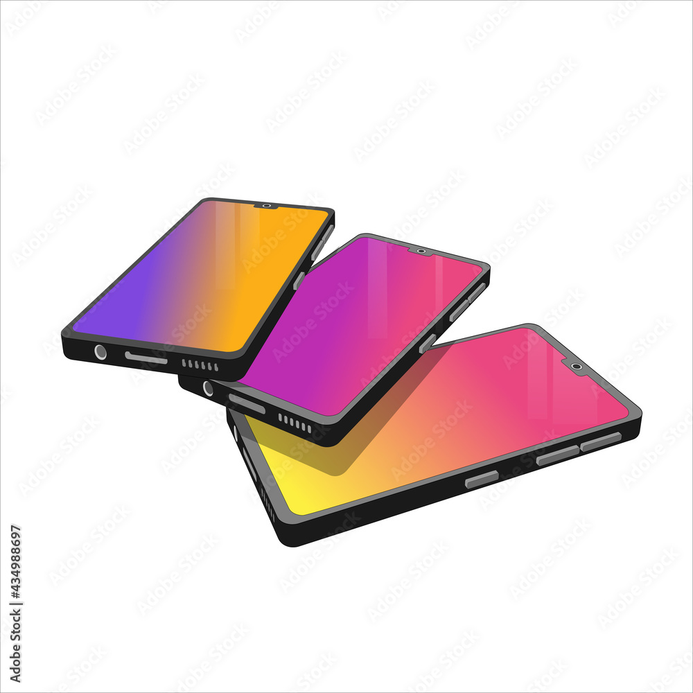 Group of 3d models cell phones. Smartphones in different shapes and ...