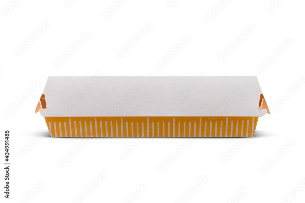 Blank yellow and white craft burger - sandwich box isolated on white ...