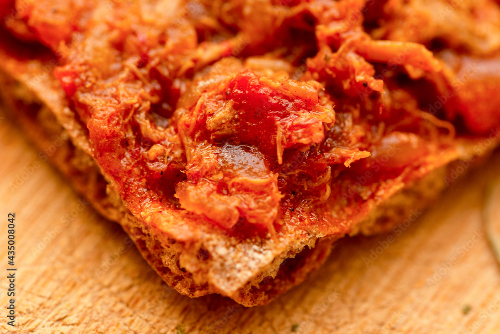 Zacusca with mackerel fish on a slice of bread Stock Photo | Adobe Stock