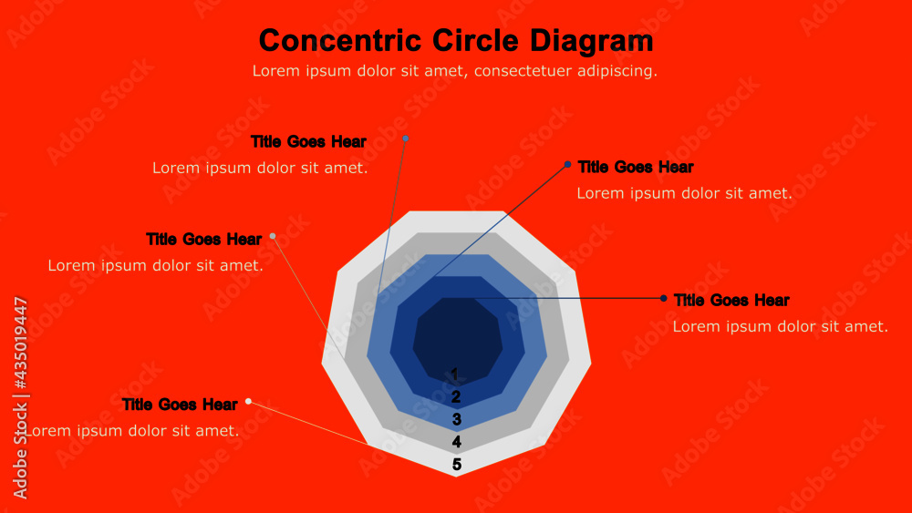 5 Step concentric polygon diagram infographic presentation template ...