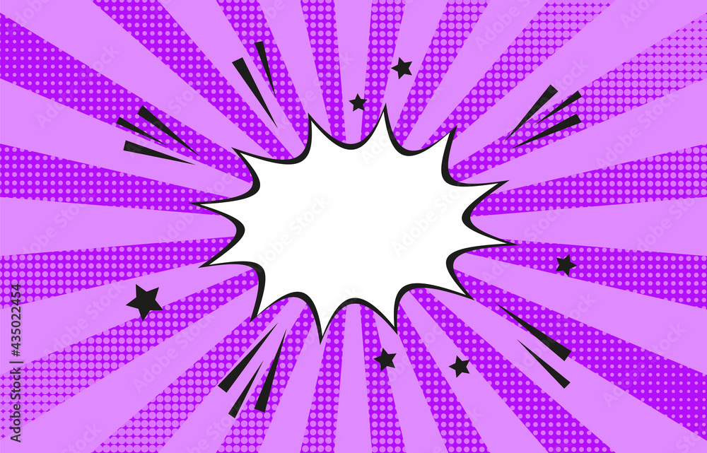 Pop art halftone pattern. Comic starburst background. Violet duotone ...