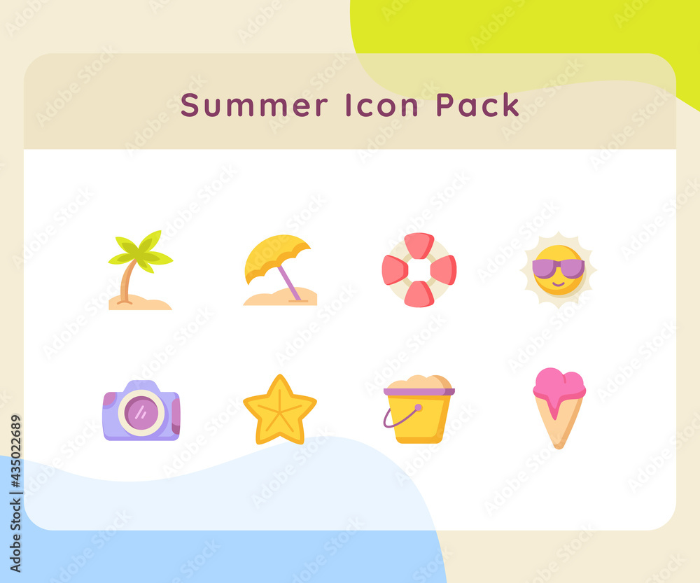 summer icon pack collection white isolated background with color ...