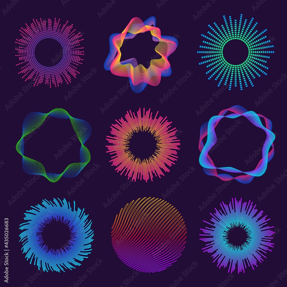 Circle audio waves. Neon round music soundwave for equalizer. Abstract ...