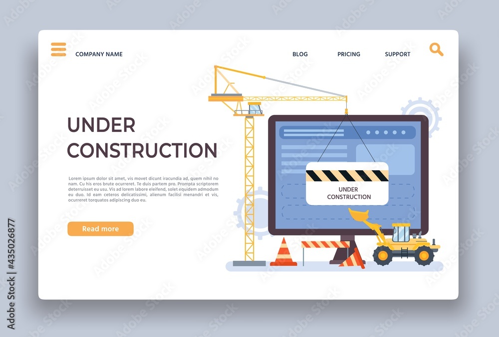 Website under construction. Landing page of developing site with crane ...