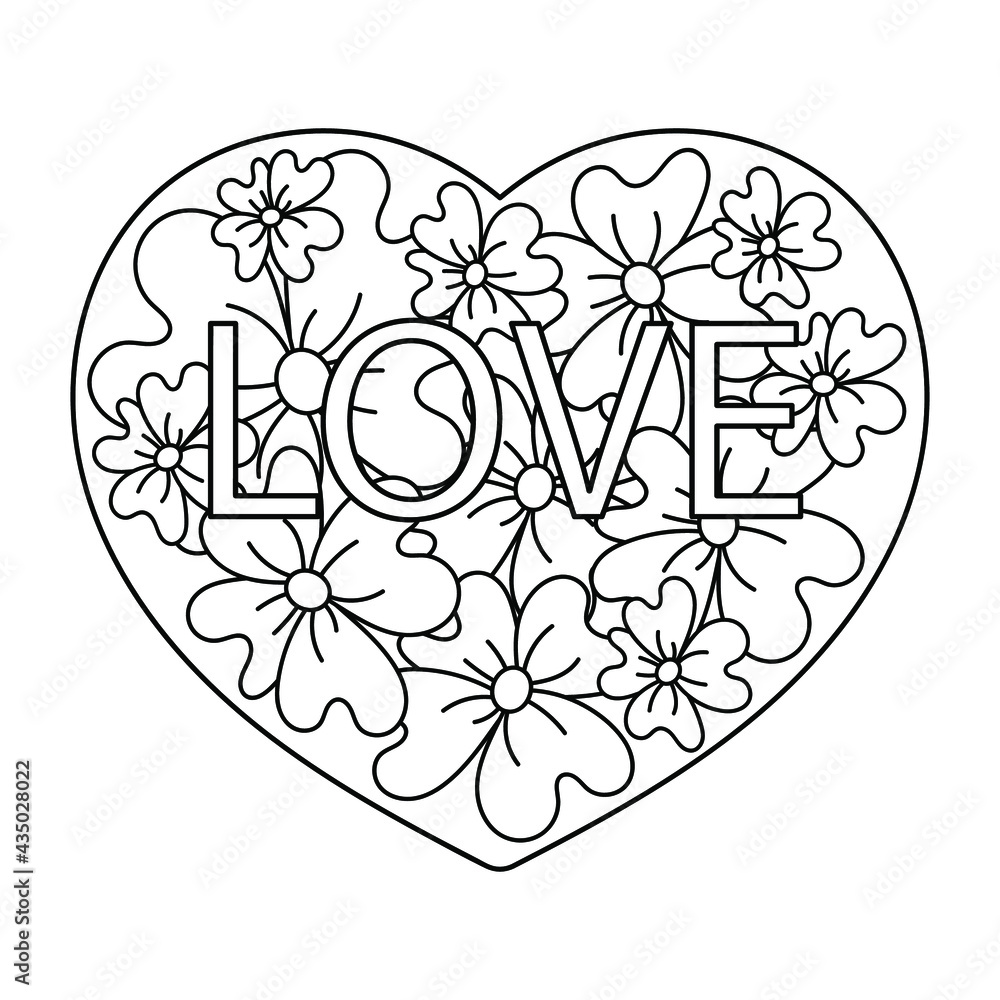 Cartoon hand-drawn Love pattern. Coloring book. Line art with hearts ...