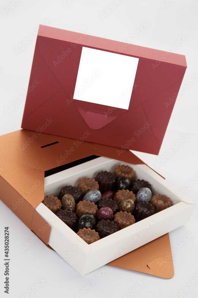 Small chocolate Square Box and Lid with white blank space Mockup Stock ...
