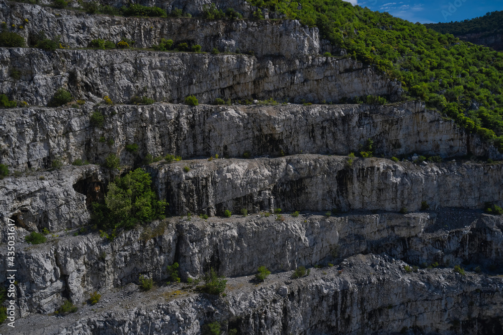 Italian marble quarries. Aerial view of an abandoned marble quarry ...