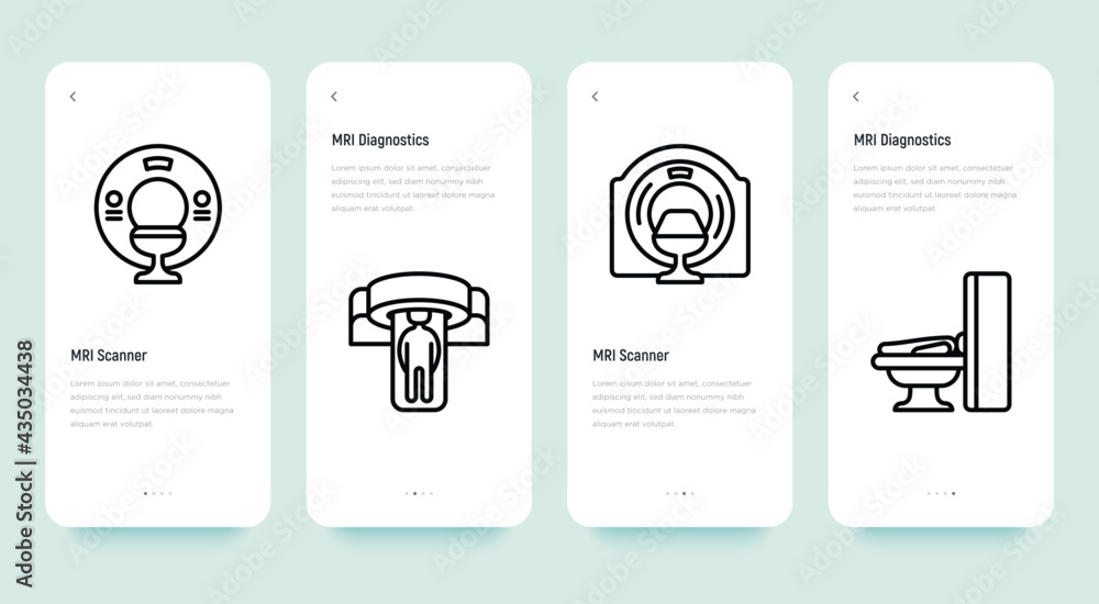 MRI diagnostics mobile user interface with thin line icons. Medical ...