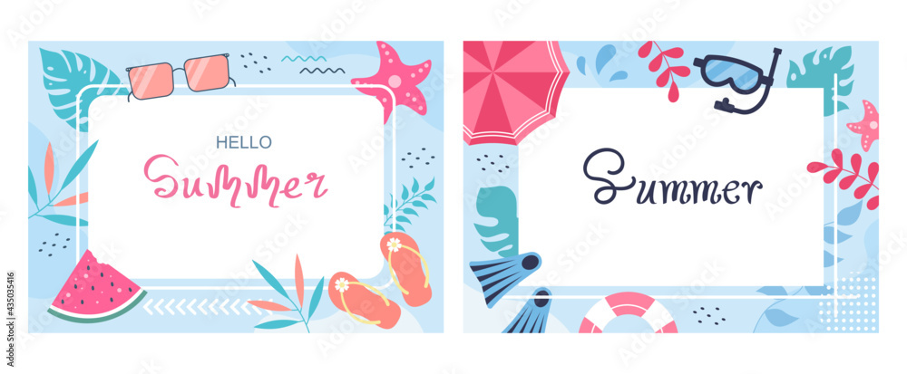 Happy Summer Time in Beach Seaside Vector Illustration for Background ...