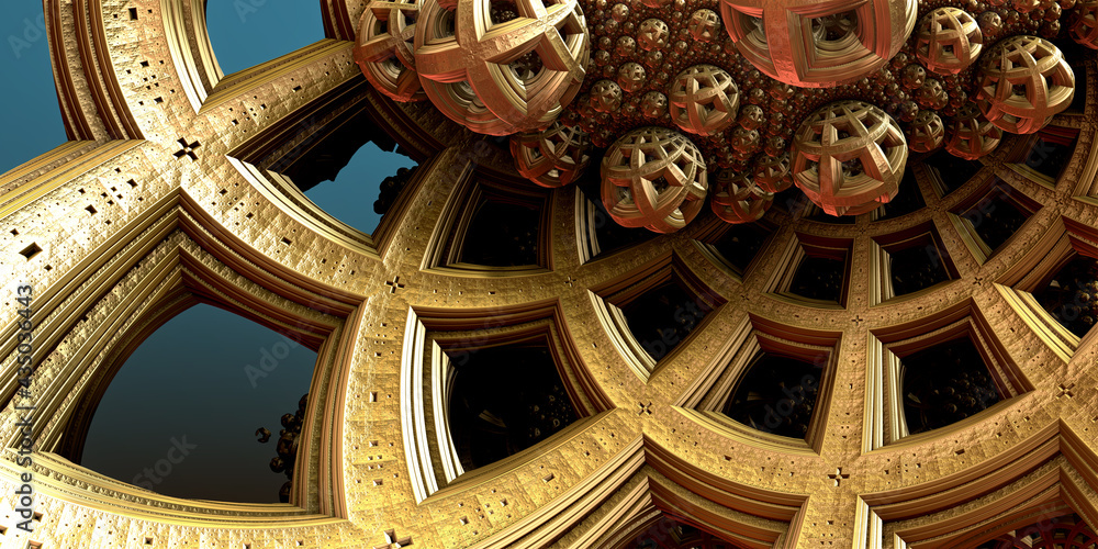 Abstract background, fantastic 3D gold structures, technology remains ...