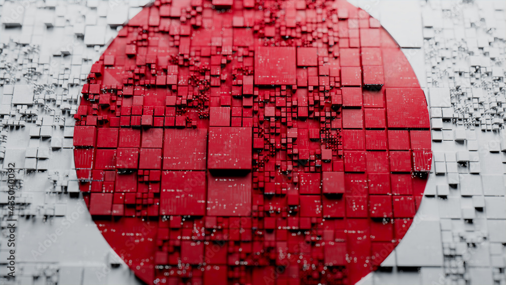 Flag of Japan rendered in a Futuristic 3D style. Japanese Technology ...