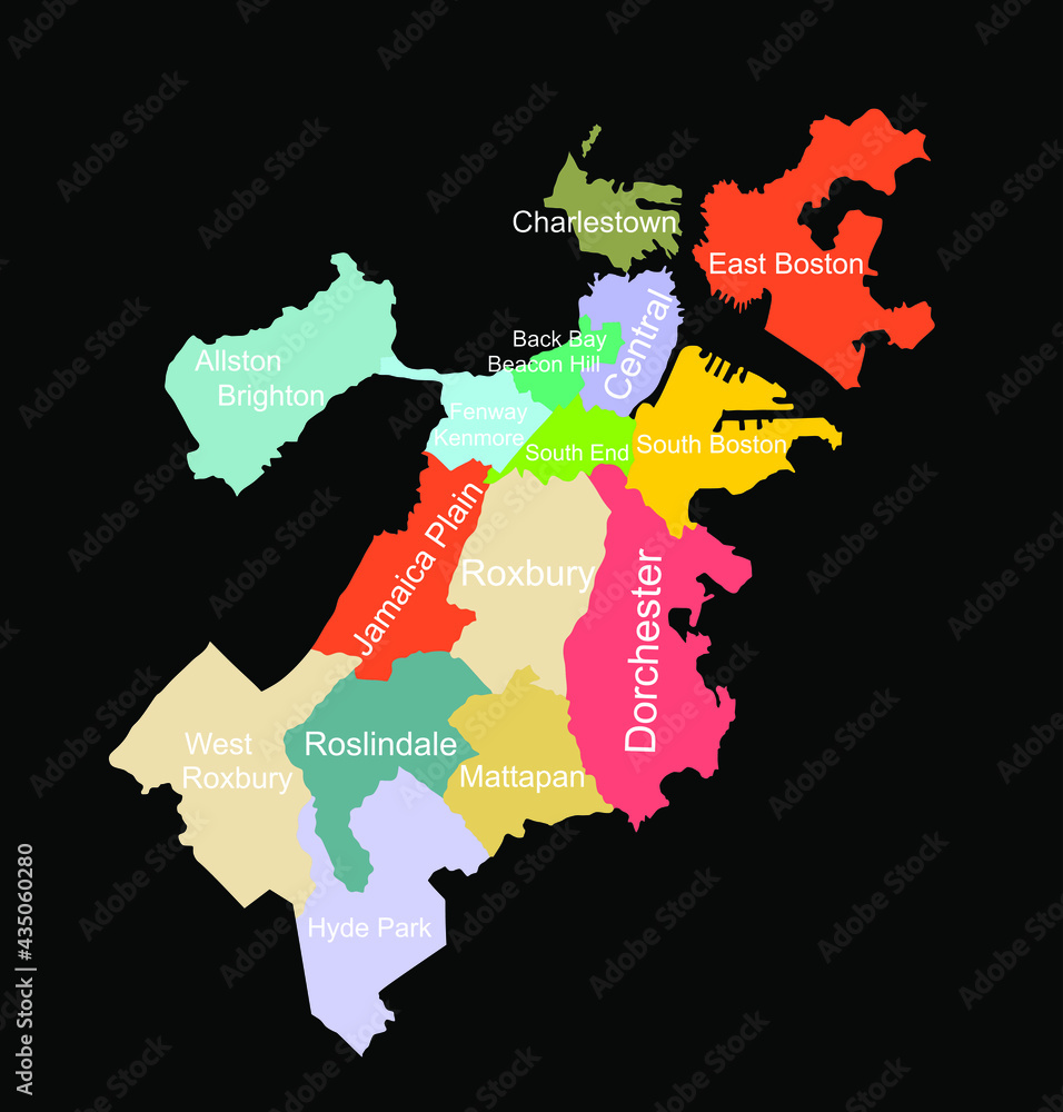 Boston city map vector silhouette illustration isolated on black ...