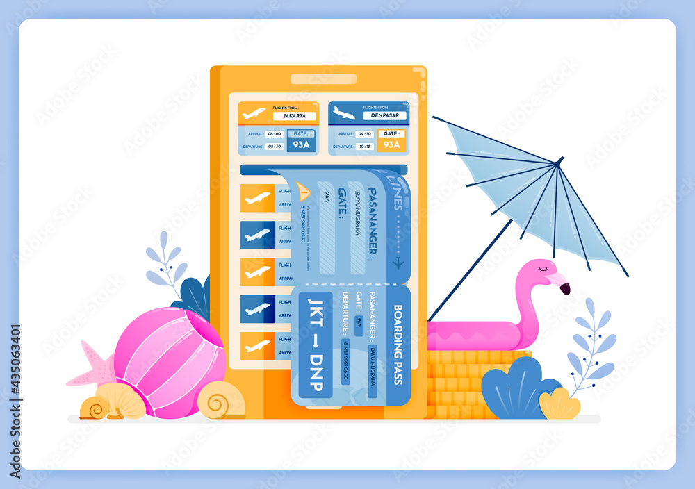 Vector illustration of purchase holiday airline tickets using ...