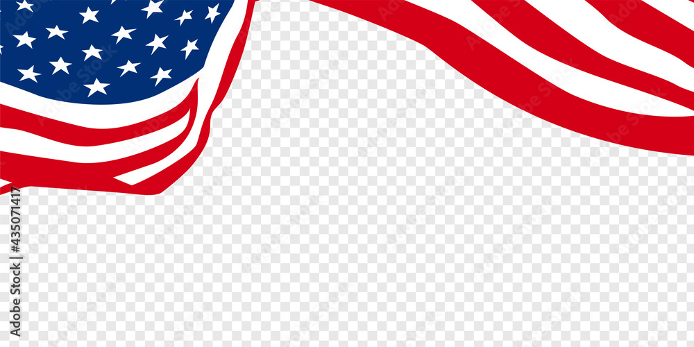 The USA, America waving flag on transparent background banner design ...