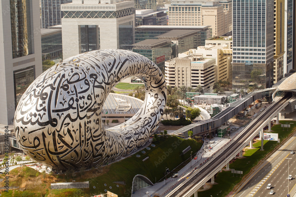 DUBAI, UAE – APRIL 16, 2021: top view on Museum Of The Future, Sheikh ...