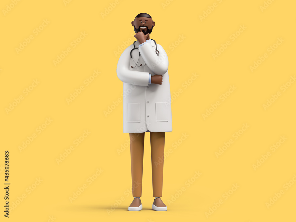 3d render. African cartoon character doctor thinking. Medical clip art ...