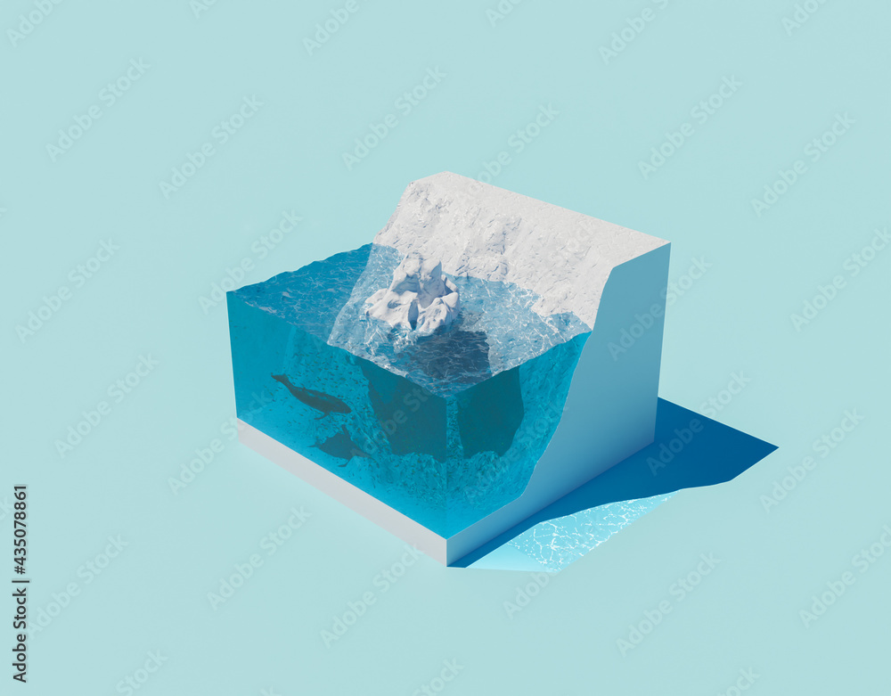 isometric glacier with floating iceberg and whale. climate change Stock ...