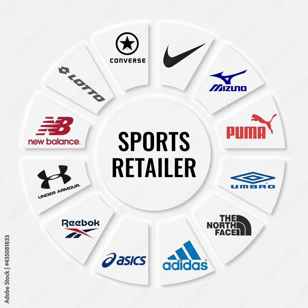 Vettoriale Stock Circular shape. Set of popular sports retailer logo ...