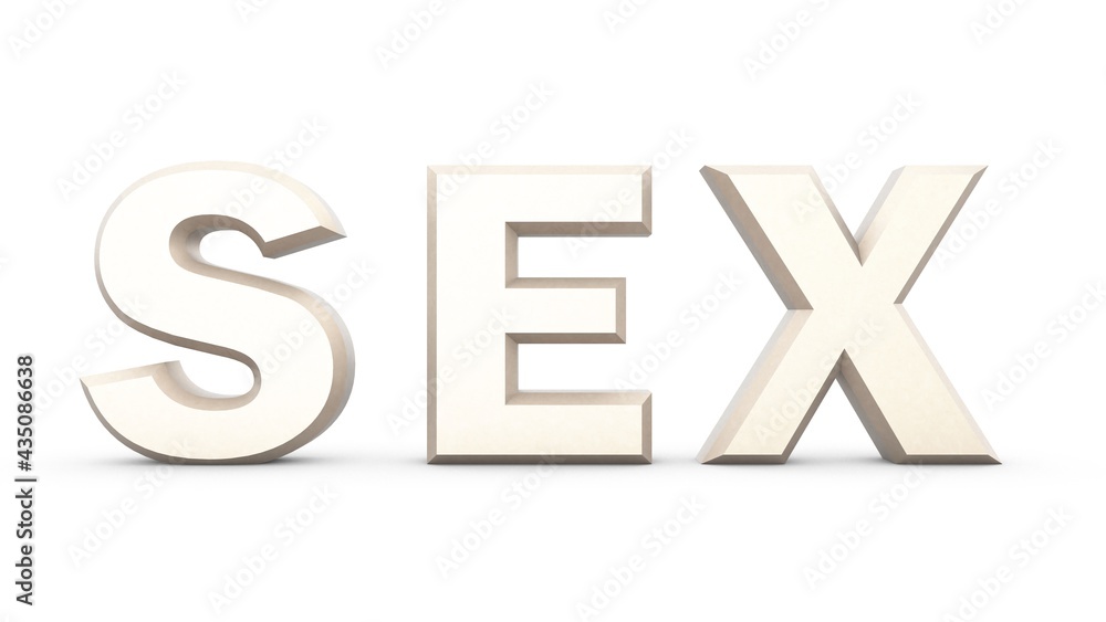 Plantin Metallic 3d Text Sex On White Background With Shadow At The Bottom Rendering An Image