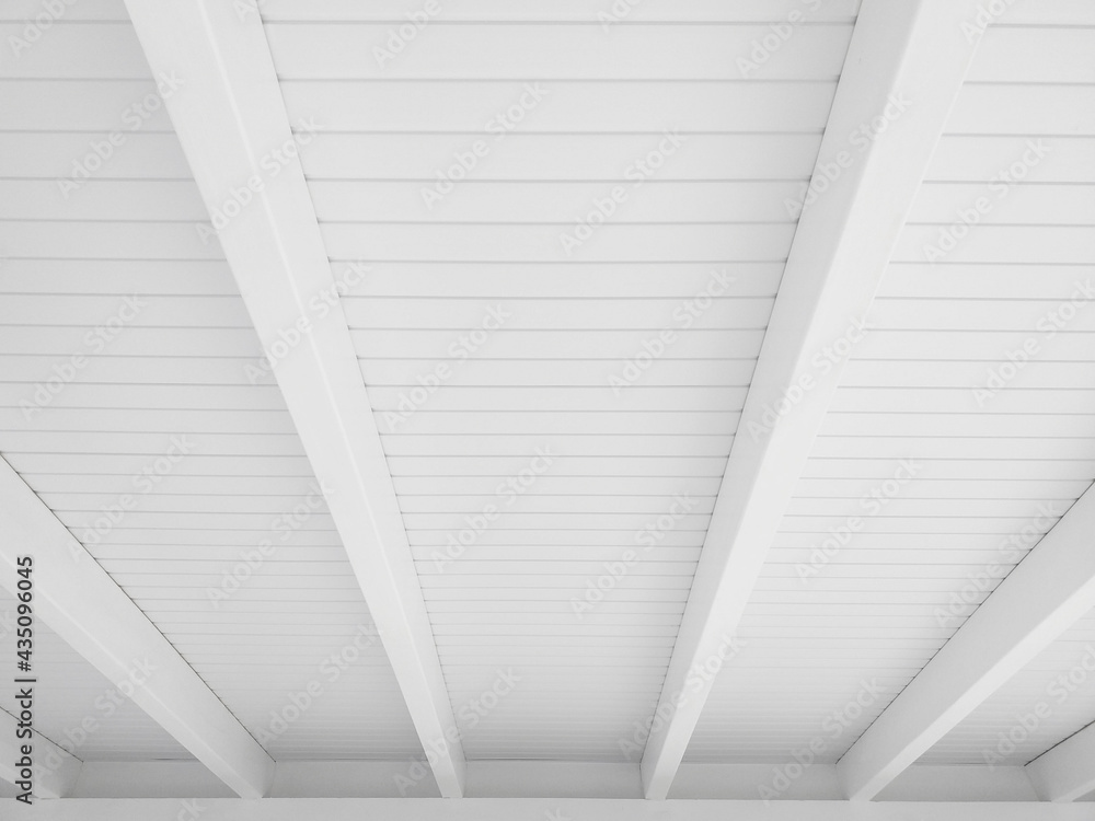 Reed white roof perspective background. White ceiling beams pattern ...